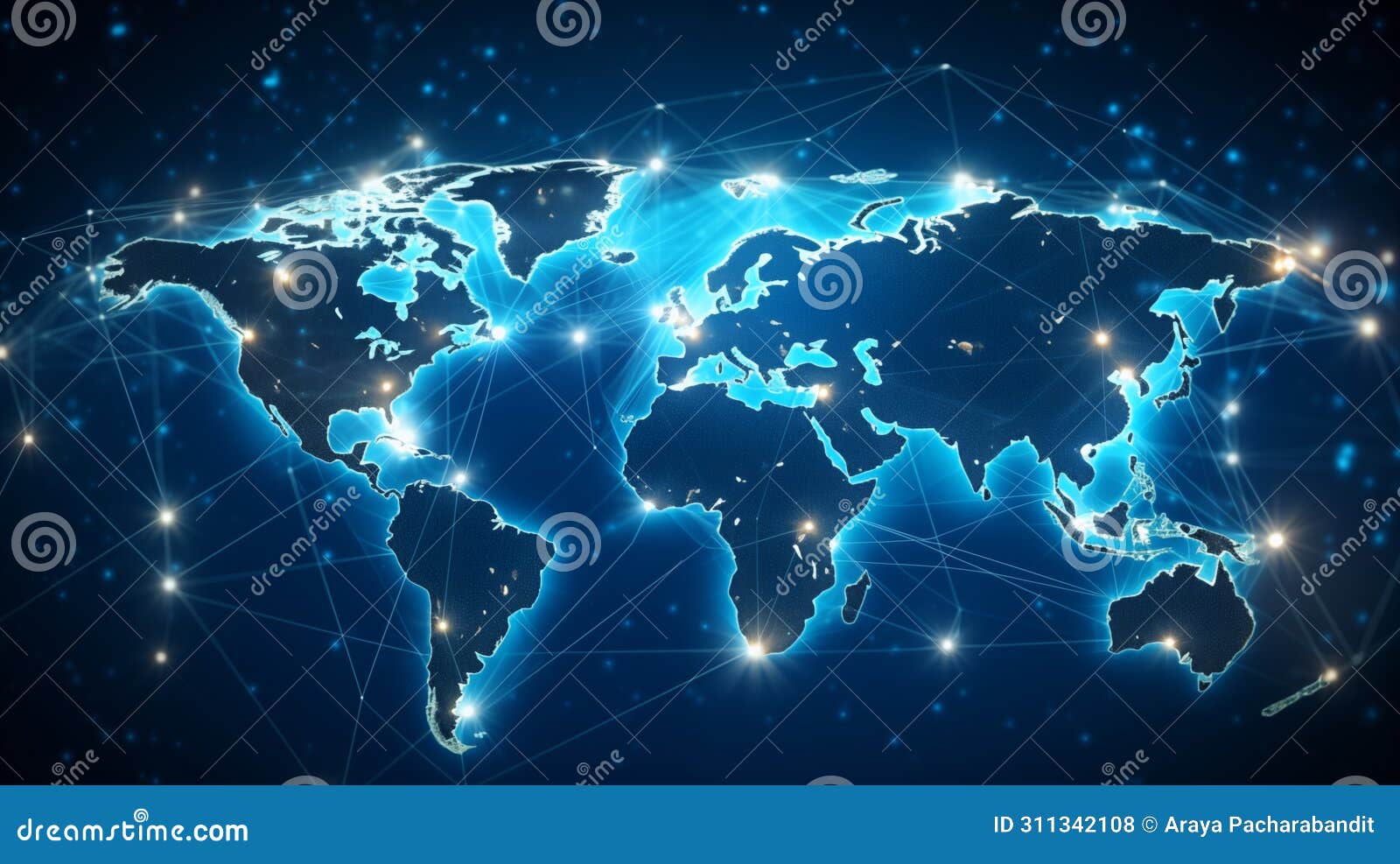 Map Shows Network Paths Linking Hubs Worldwide, AI Generated Stock ...