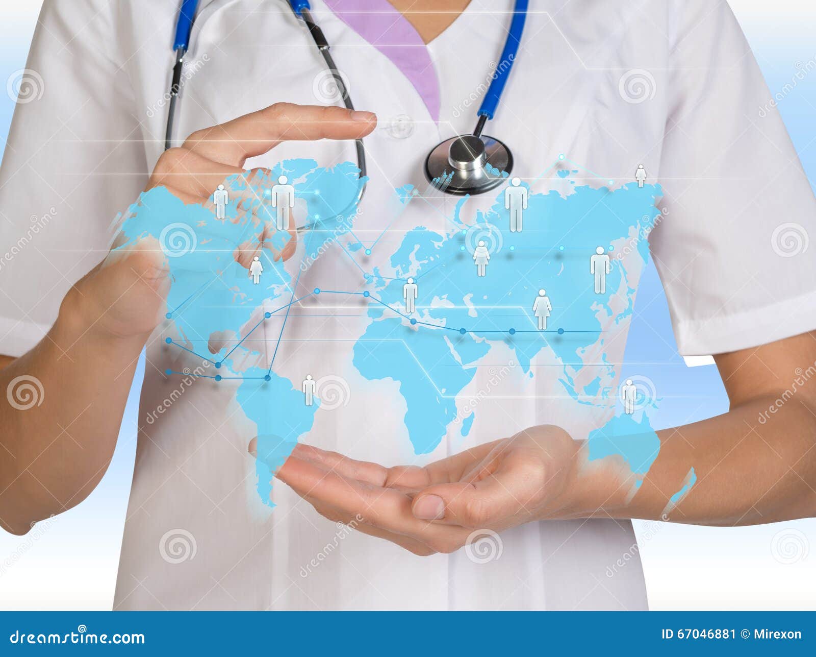 World Map. the Doctor Presses a Computer Interface Stock Image - Image ...