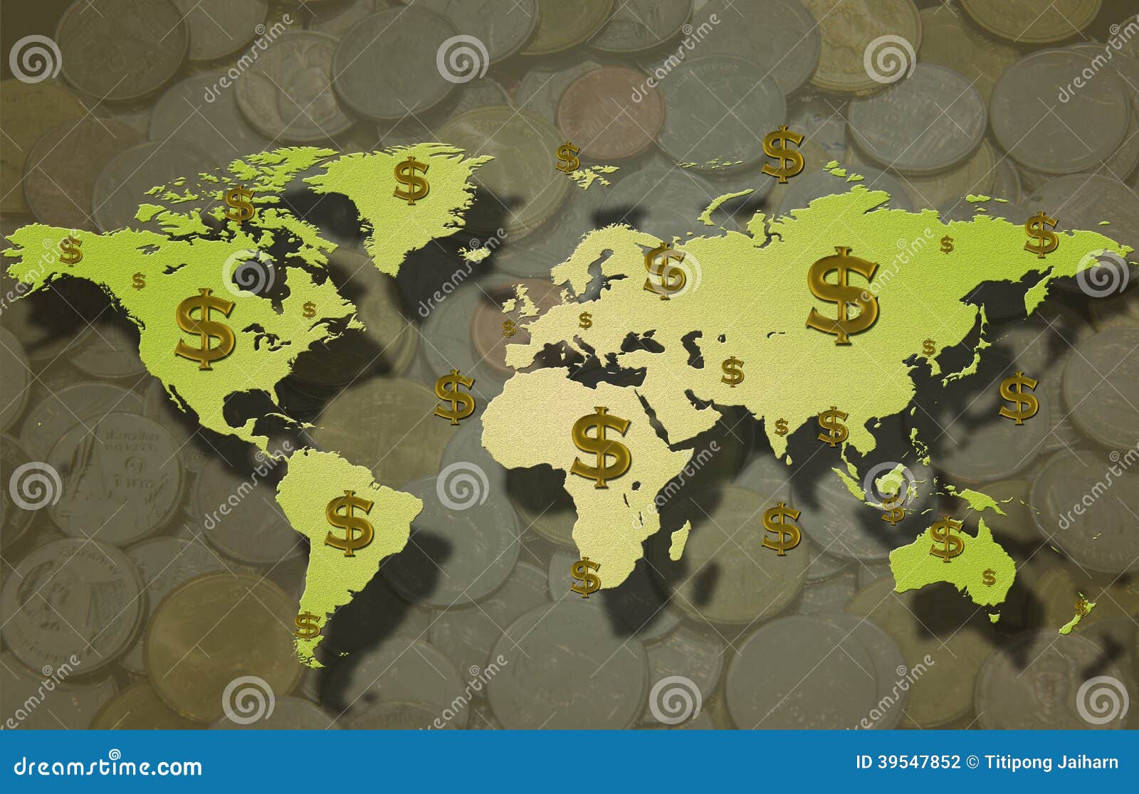 World Map and Dollar Sign with Coin. Stock Illustration - Illustration ...