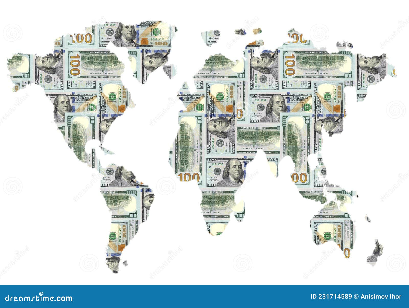 World Map. 100 Dollars Texture. White Background Stock Image ...
