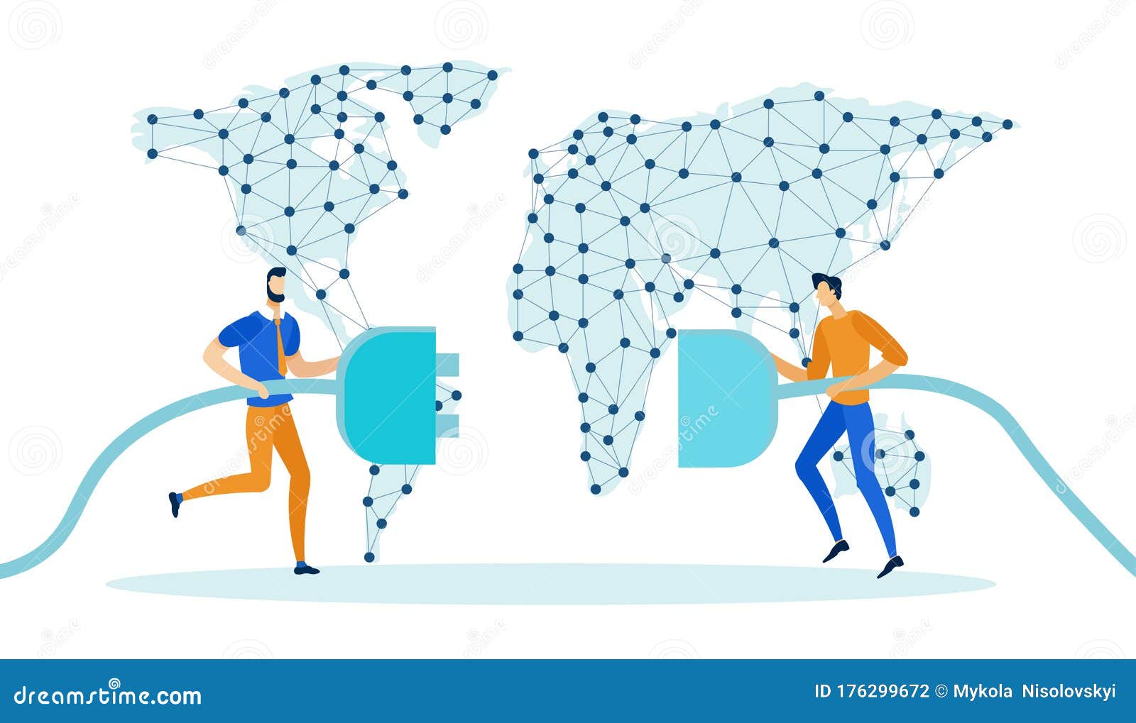 World Map Dots Connected with Lines, Plug, Socket. Stock Vector ...