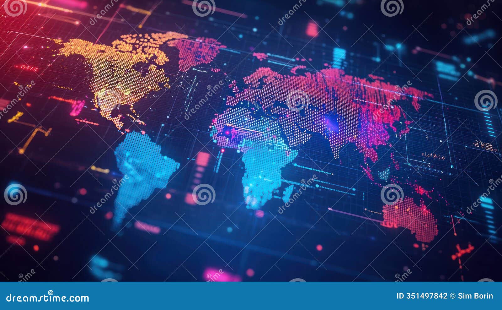 A World Map With Dots And Data Points Showing Population Density ...