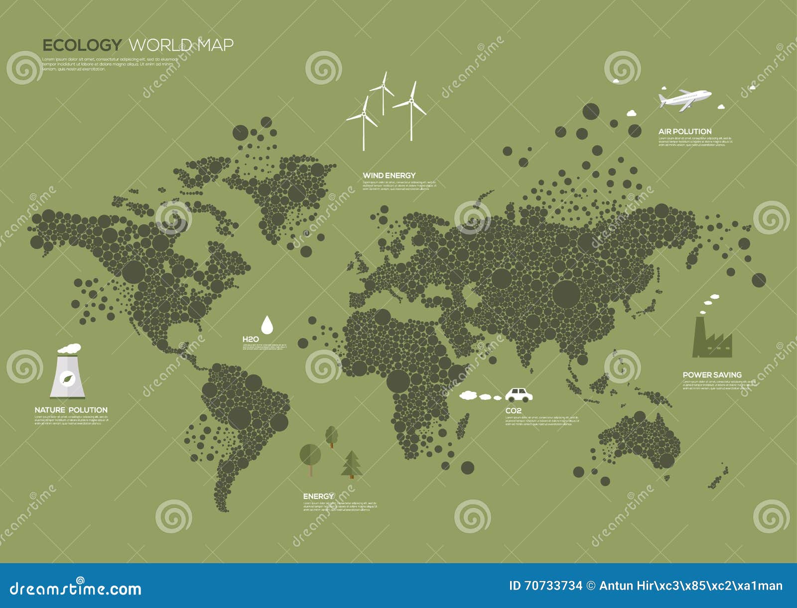 World Map dots ecology stock vector. Illustration of flat - 70733734