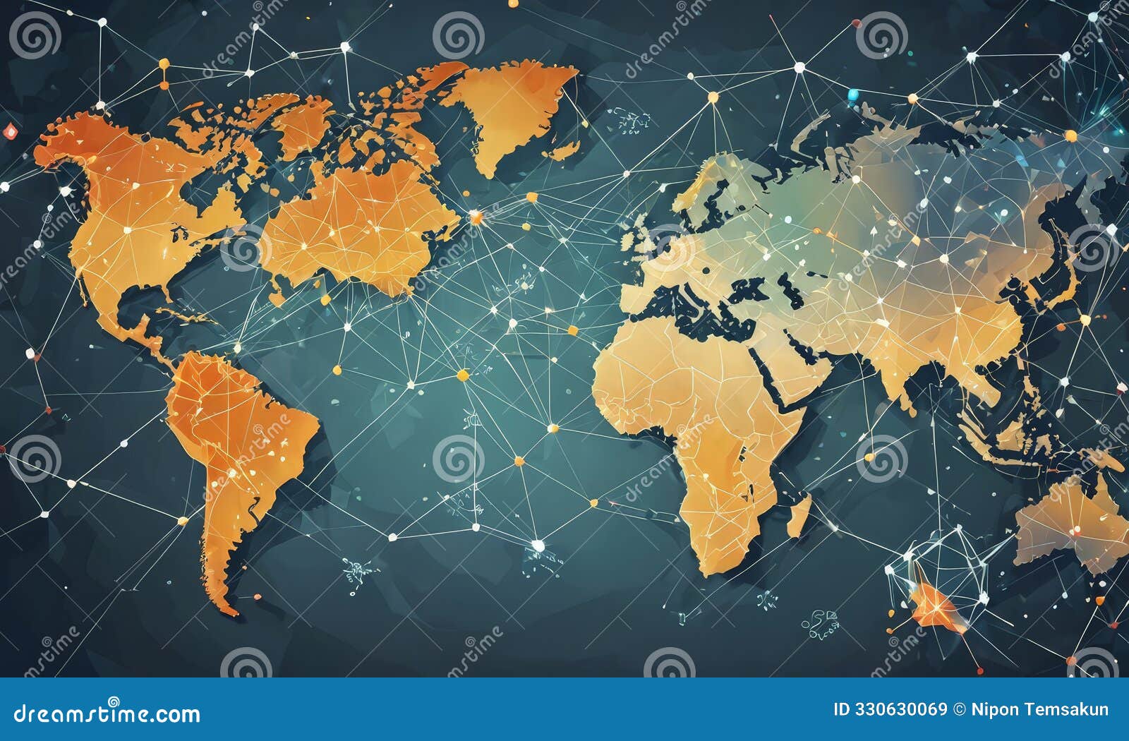 World Map with Dots and Lines Stock Image - Image of background, motif ...