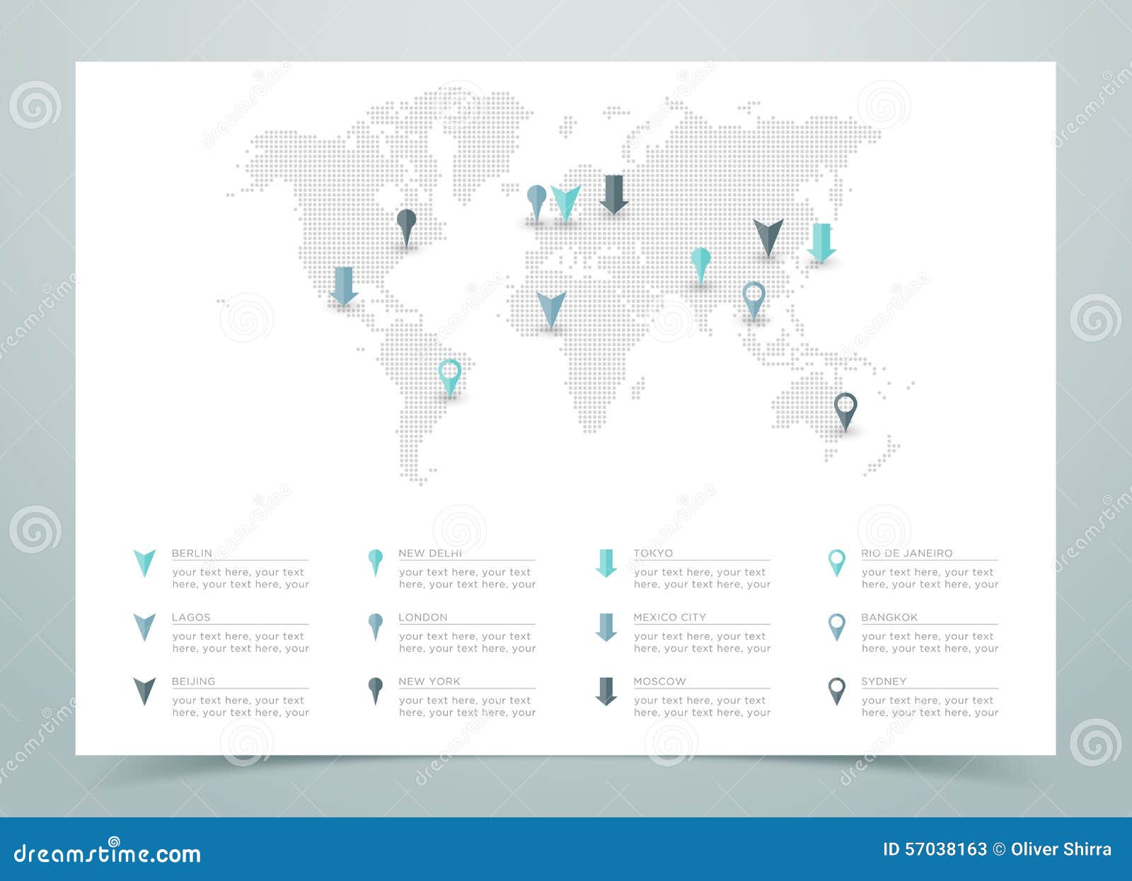 World Map Dotted Vector with Markers Stock Vector - Illustration of ...