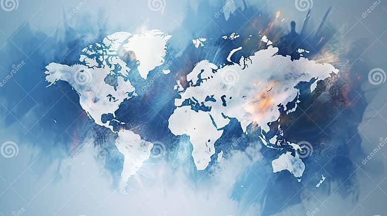World Map Double Exposure Ice Blue Background. Generative AI Stock ...
