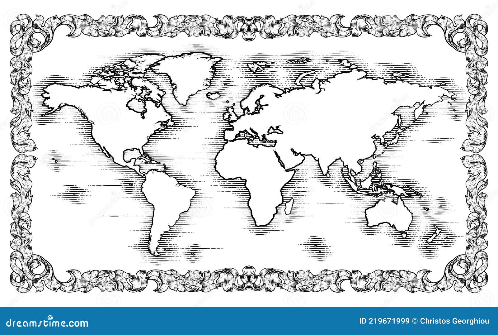 World Map Drawing Old Woodcut Engraved Style Stock Vector ...