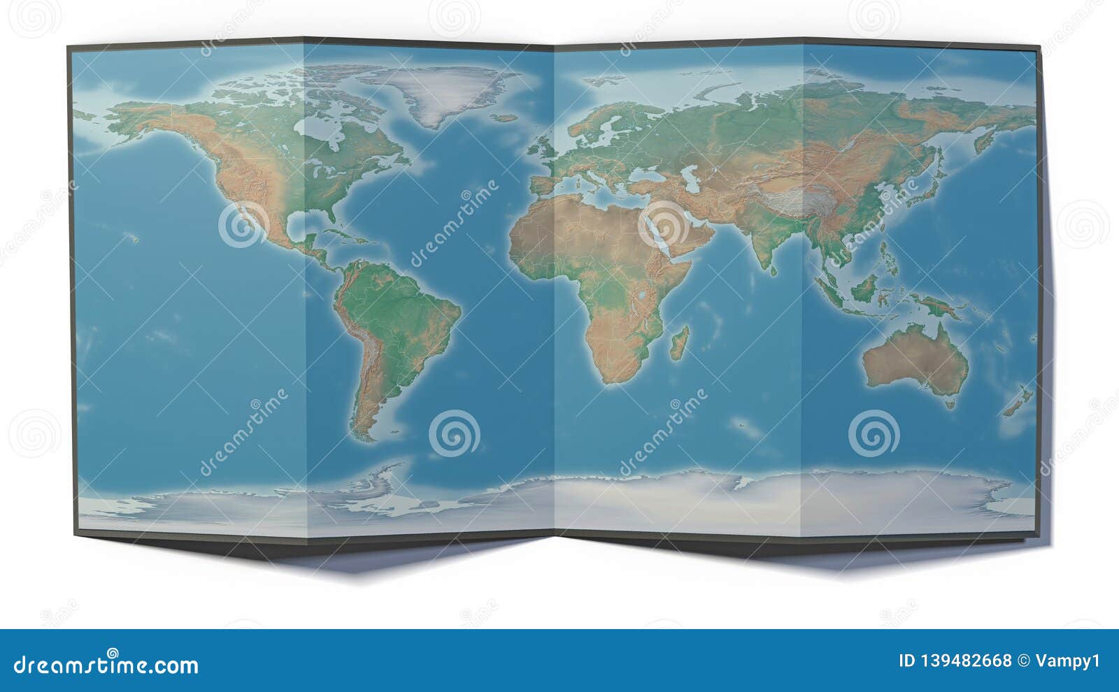 World Map Drawn on a Folded Sheet, Planisphere Leaning on a Surface ...