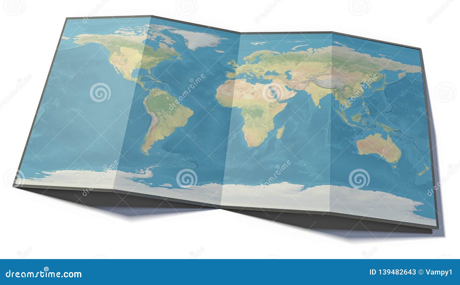 World Map Drawn on a Folded Sheet, Planisphere Leaning on a Surface ...