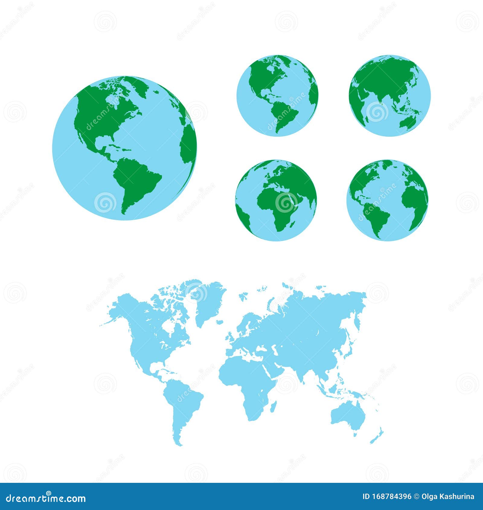 World Map with Earth Globes, Editable Vector Stock Vector ...