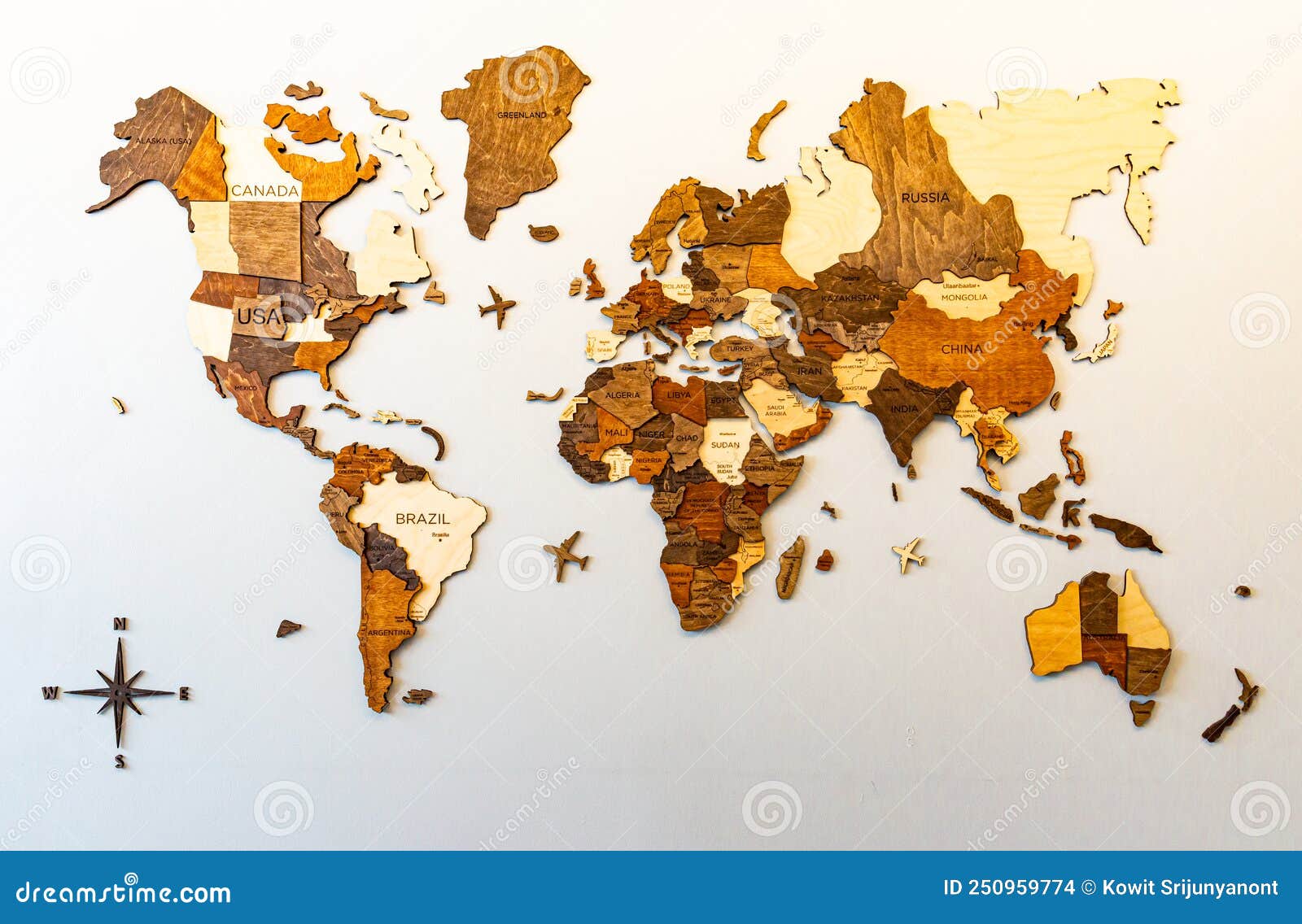World Map Of Earth Showing Continents On A Wood Tree Ring Texture ...