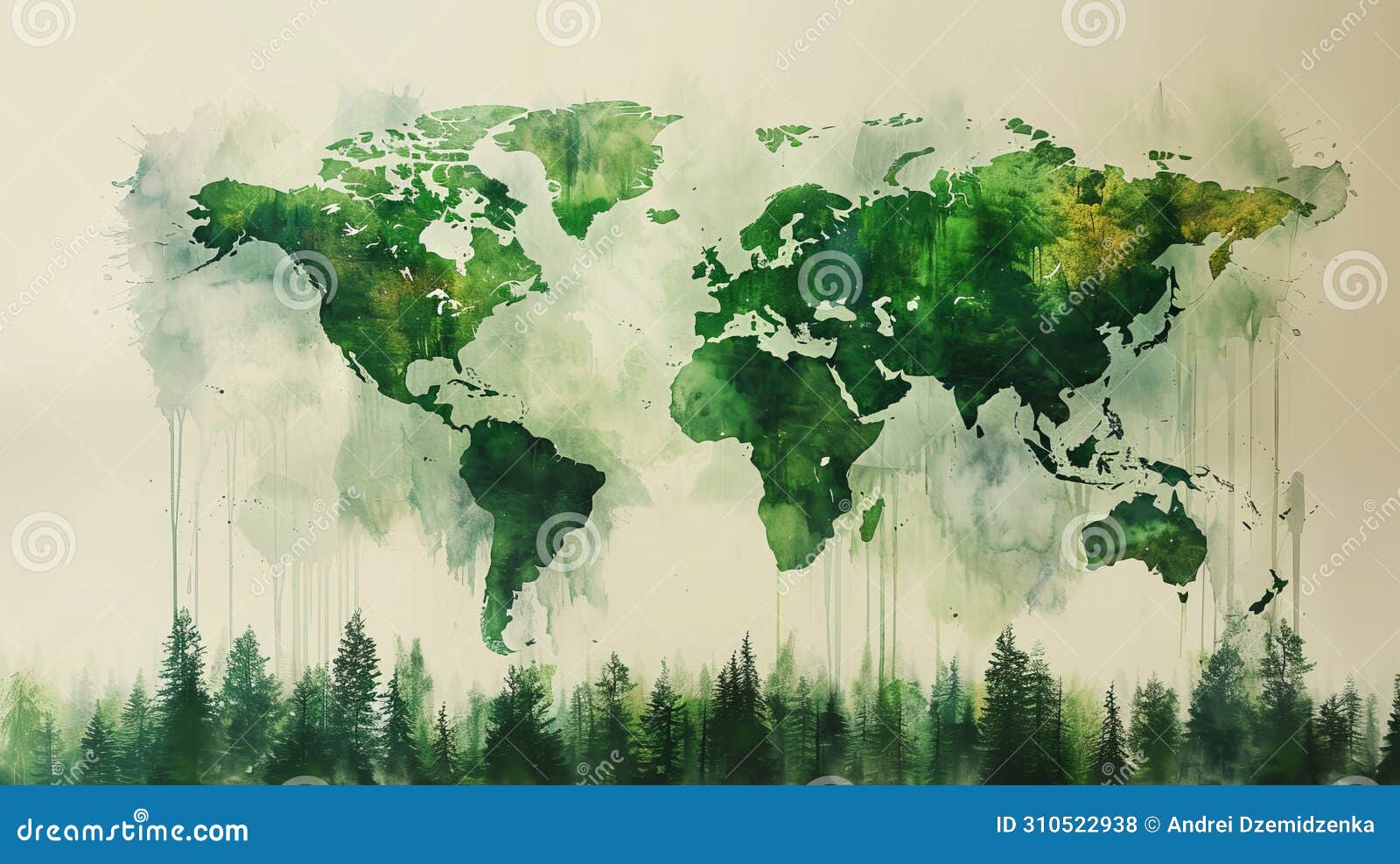 A World Map of Ecology and Green Forests. Stock Illustration ...