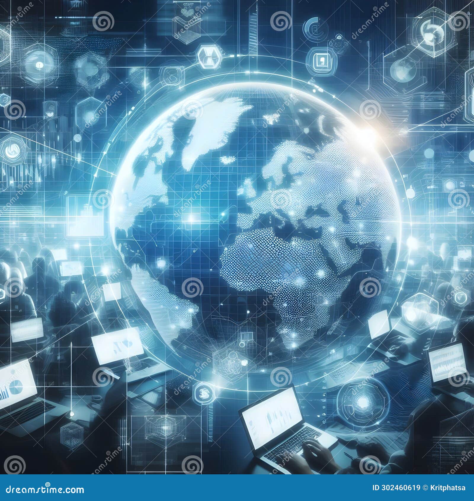 World Map Embedded in a Technological Backdrop, Signifying a Business ...