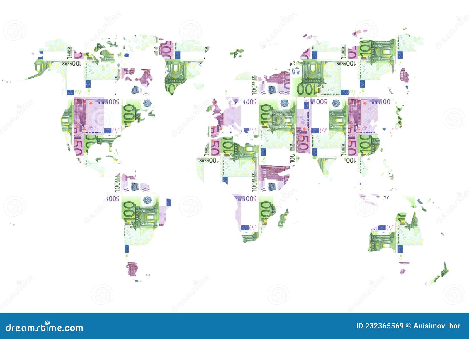 World Map. 100 And 500 Euro Texture. White Background Royalty-Free ...