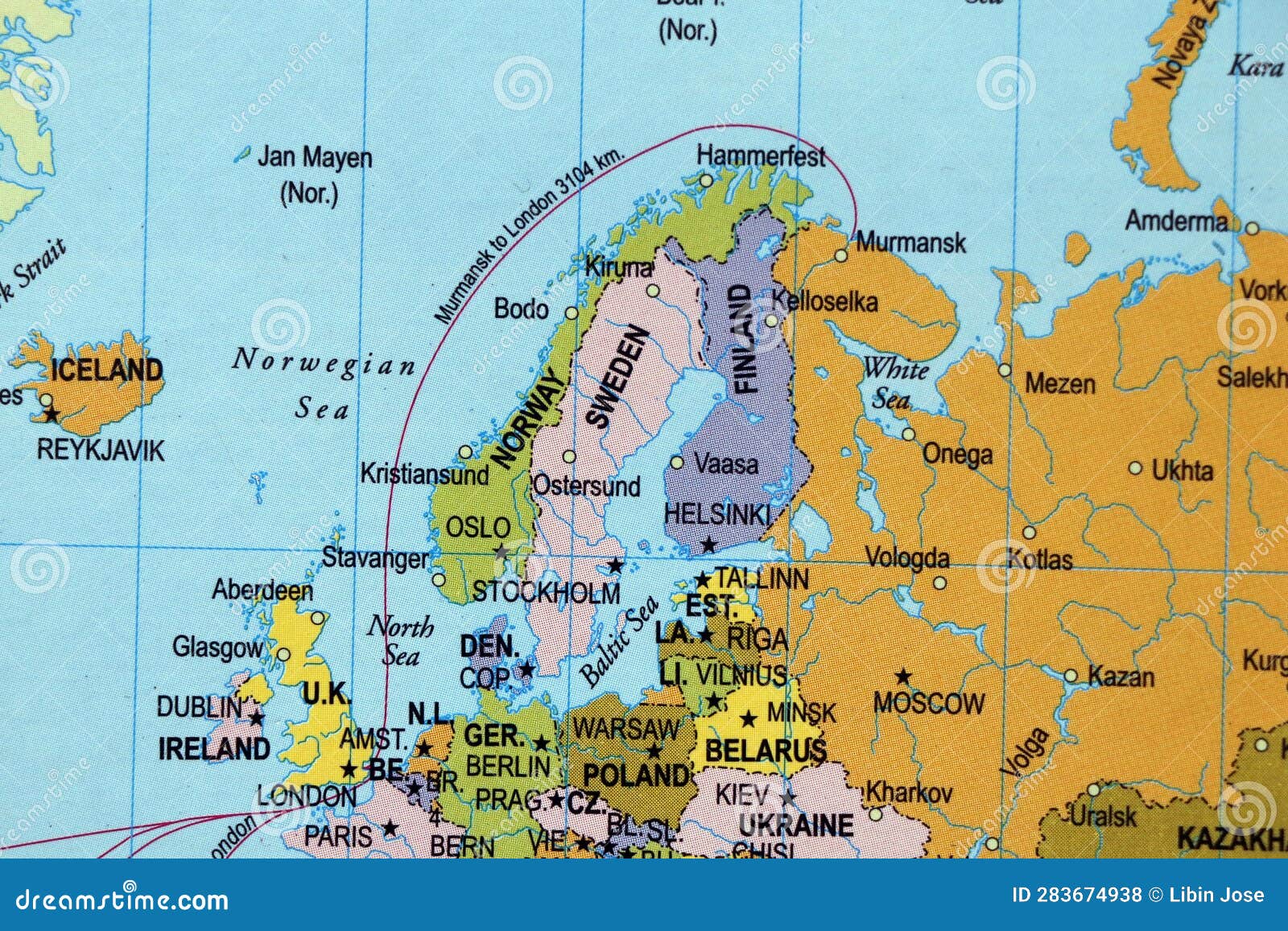 World Map with Europe Continent, Countries and Oceans Stock Photo ...