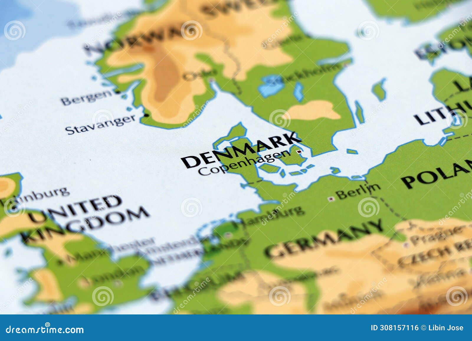 World Map of Europe, Denmark and Bordering Countries in Close Up Stock ...