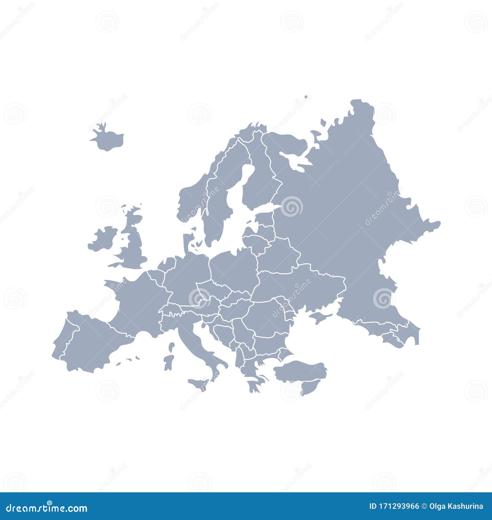 Europe Outline Map With Countries Borders. Detail Of World Political ...