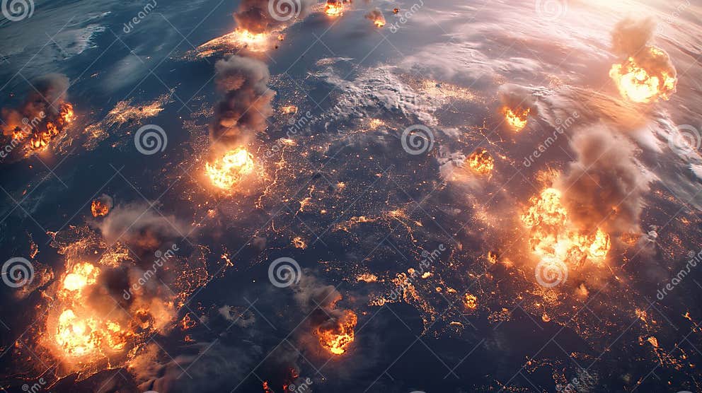 World Map with Explosions in Places of Armed Conflicts Stock Image ...