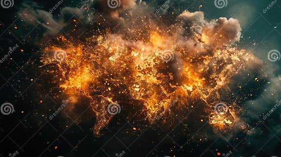 World Map with Explosions in Places of Armed Conflicts Stock Photo ...