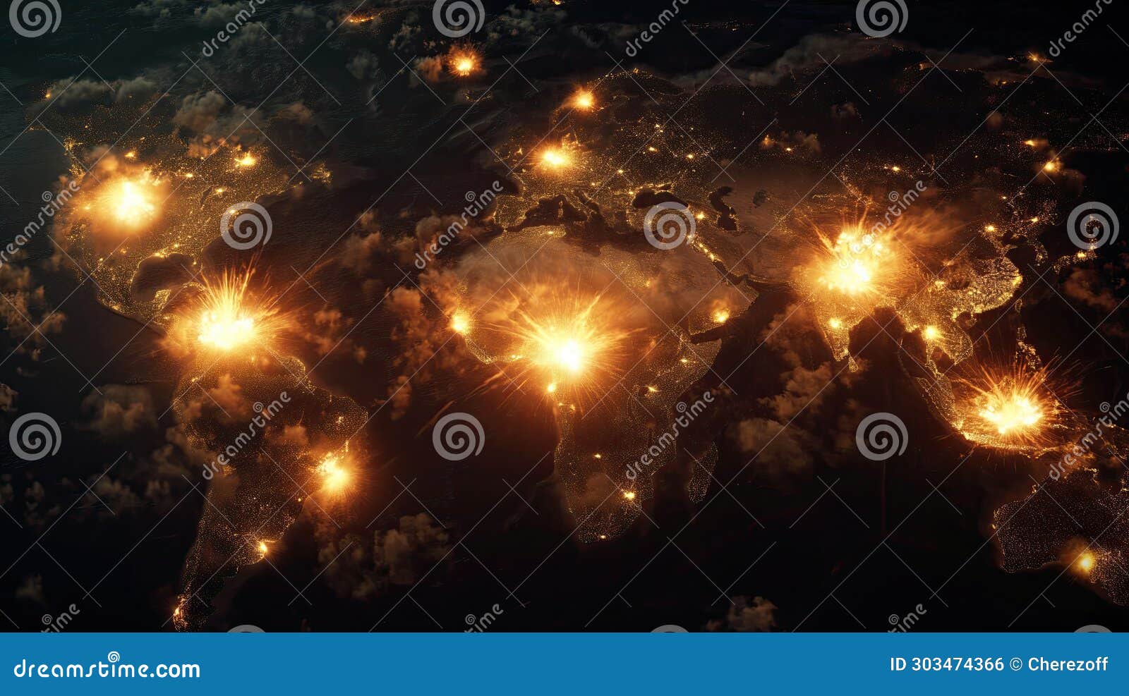 World Map with Explosions in Places of Armed Conflicts Stock Photo ...