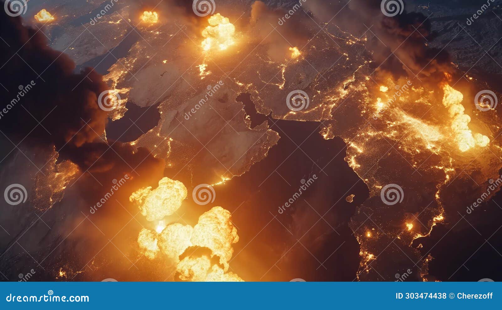World Map with Explosions in Places of Armed Conflicts Stock Photo ...