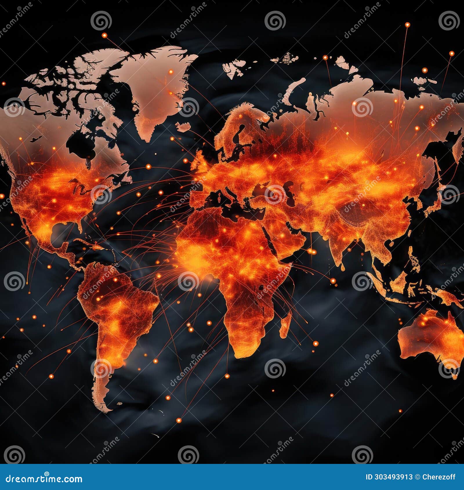 World Map with Explosions in Places of Armed Conflicts Stock ...