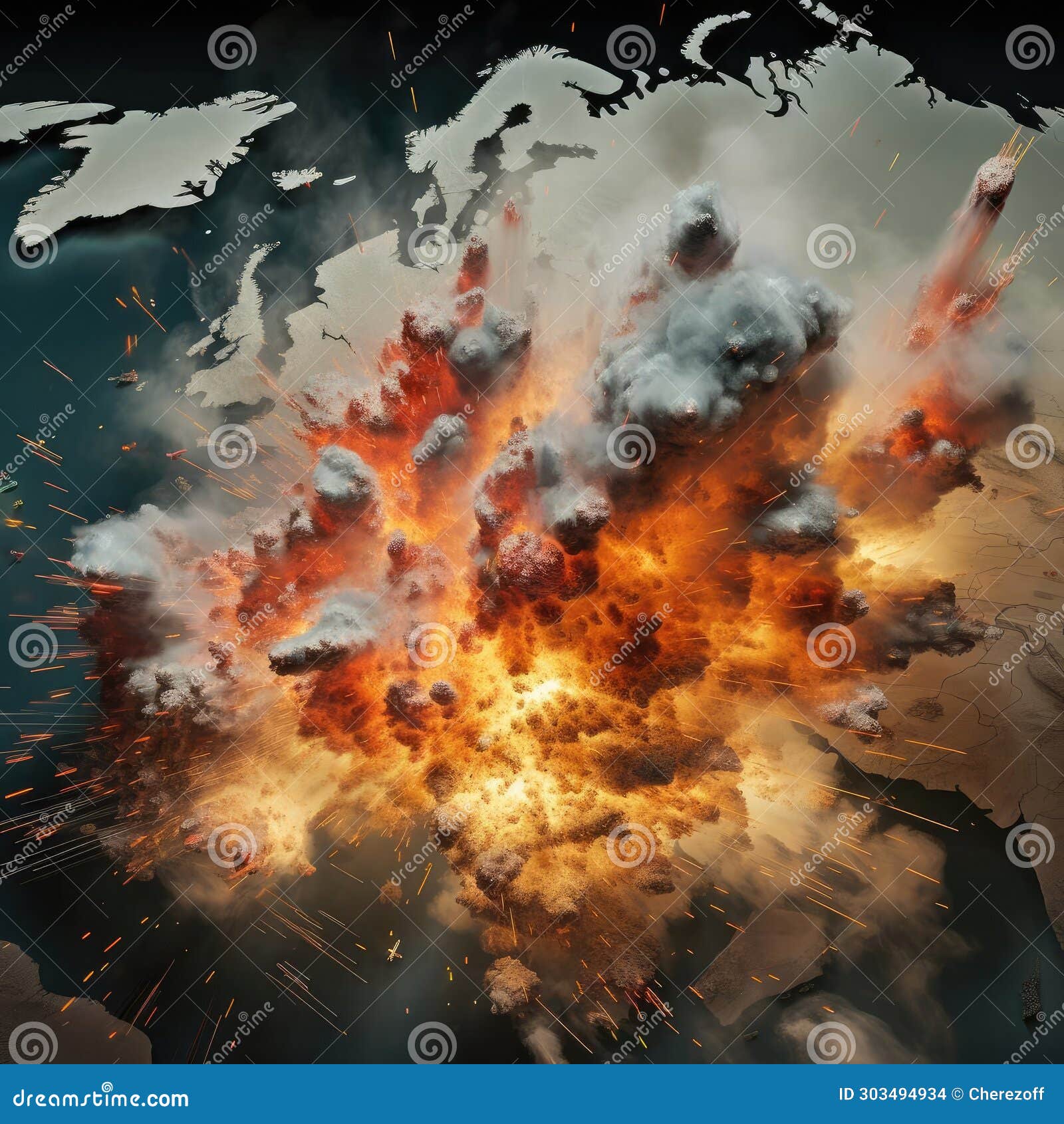 World Map with Explosions in Places of Armed Conflicts Stock Photo ...