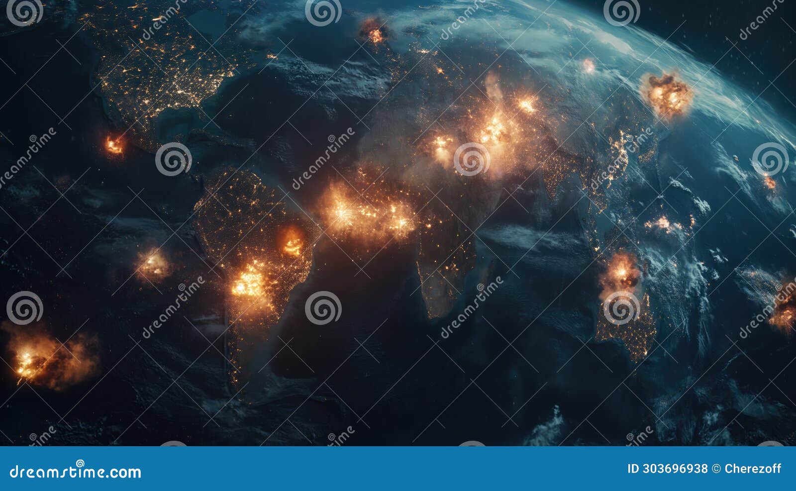 World Map with Explosions in Places of Armed Conflicts Stock Photo ...