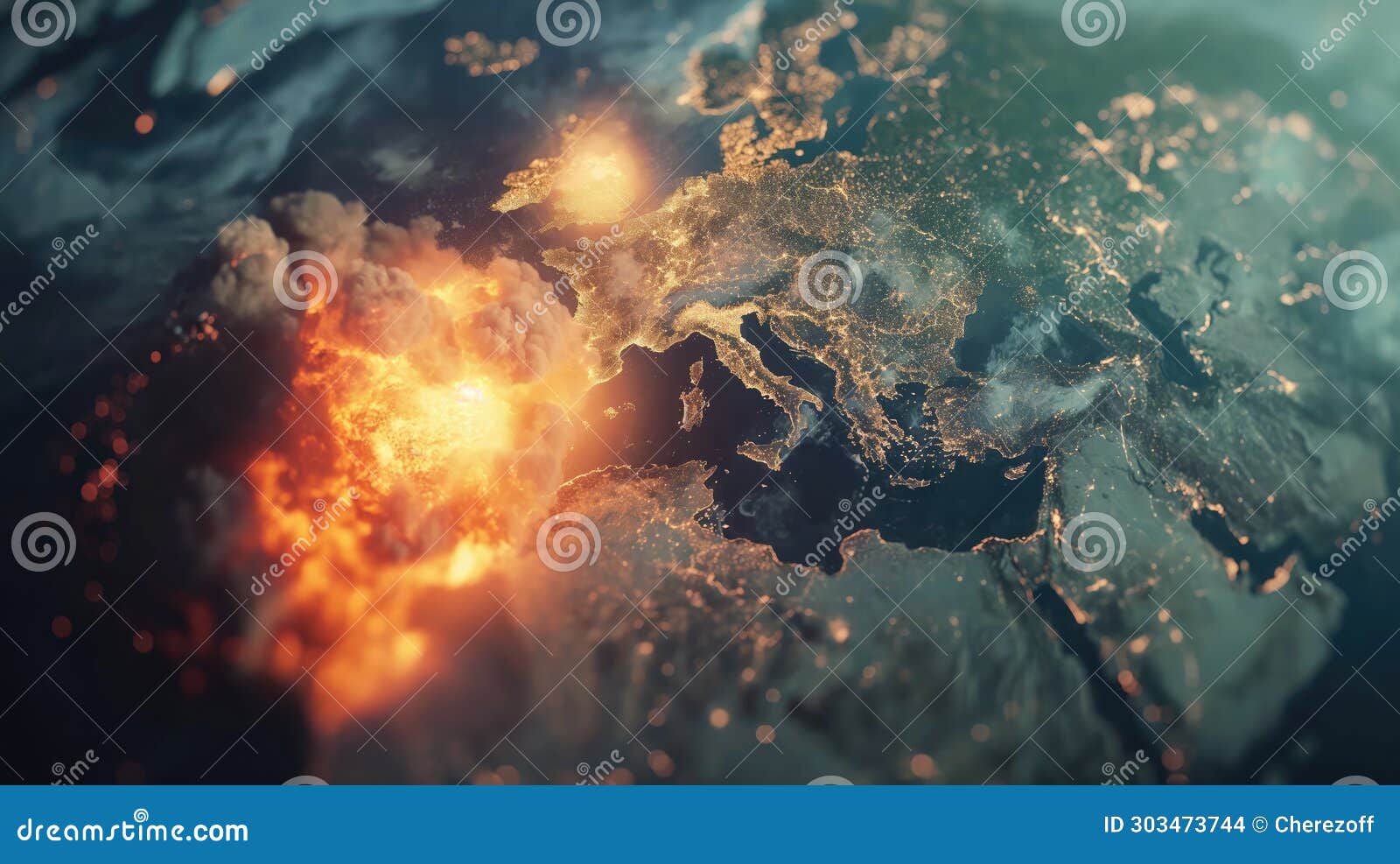 World Map with Explosions in Places of Armed Conflicts Stock Photo ...