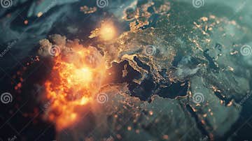 World Map with Explosions in Places of Armed Conflicts Stock Photo ...