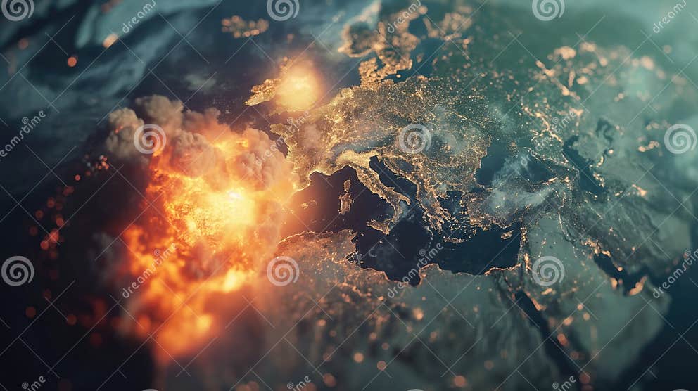World Map with Explosions in Places of Armed Conflicts Stock Photo ...