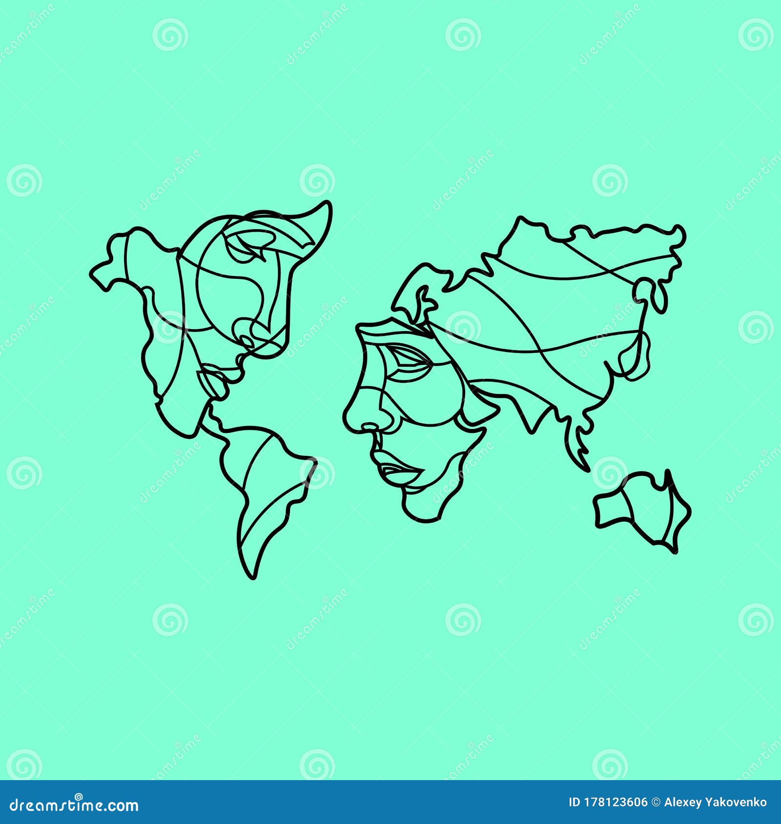 World Map with Faces Icon in White on an Isolated Turquoise Color ...
