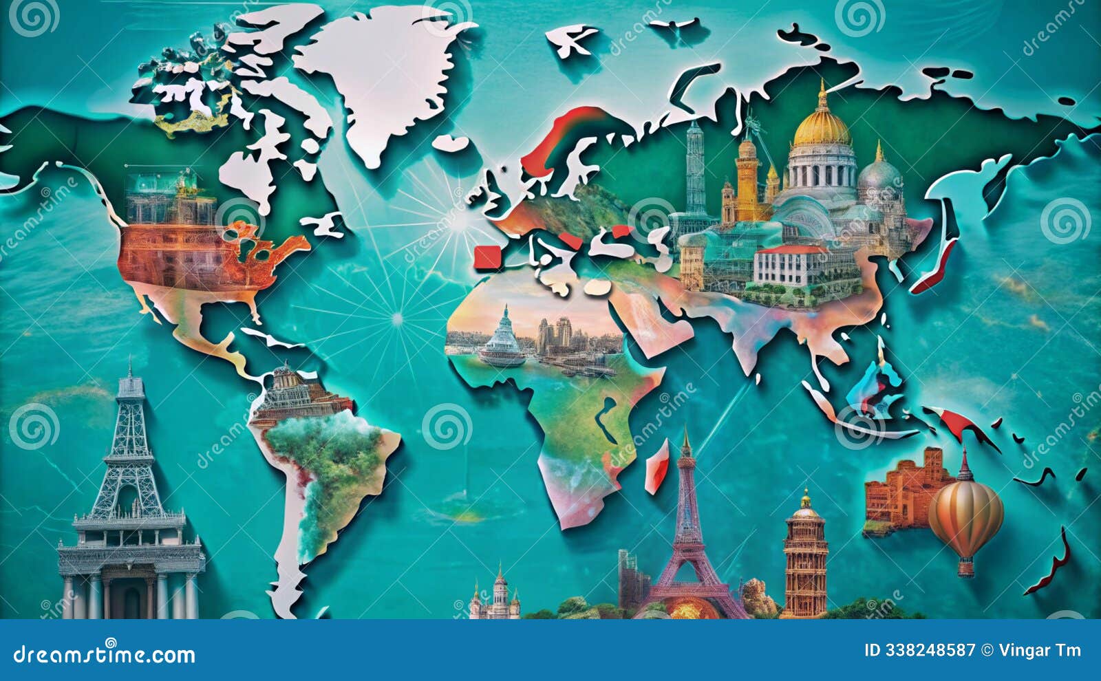 A World Map with Famous Landmarks from Around the Globe Stock Image ...