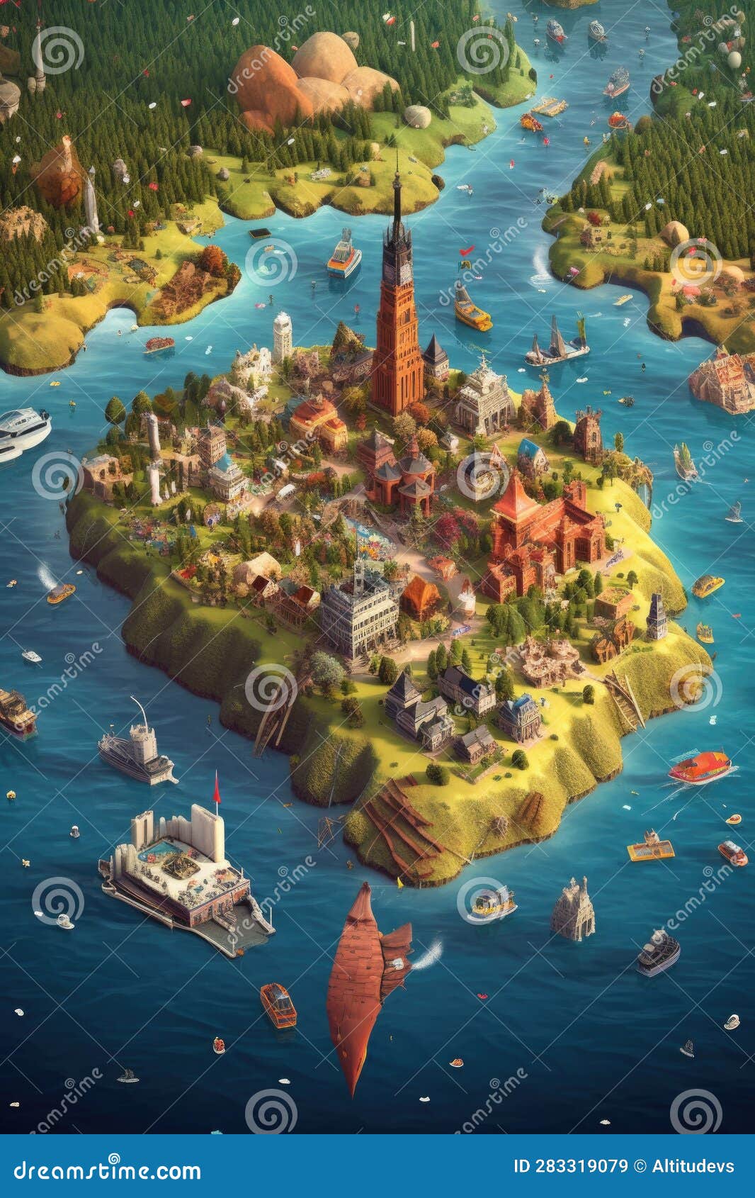 World Map with Famous Landmarks As Location Pins Stock Image - Image of ...