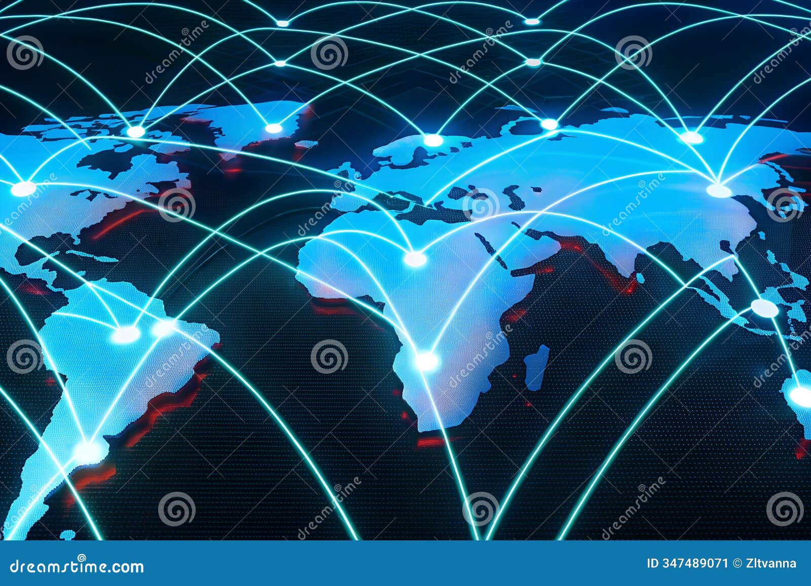 Global Connectivity Represented through Glowing Data Lines on a ...