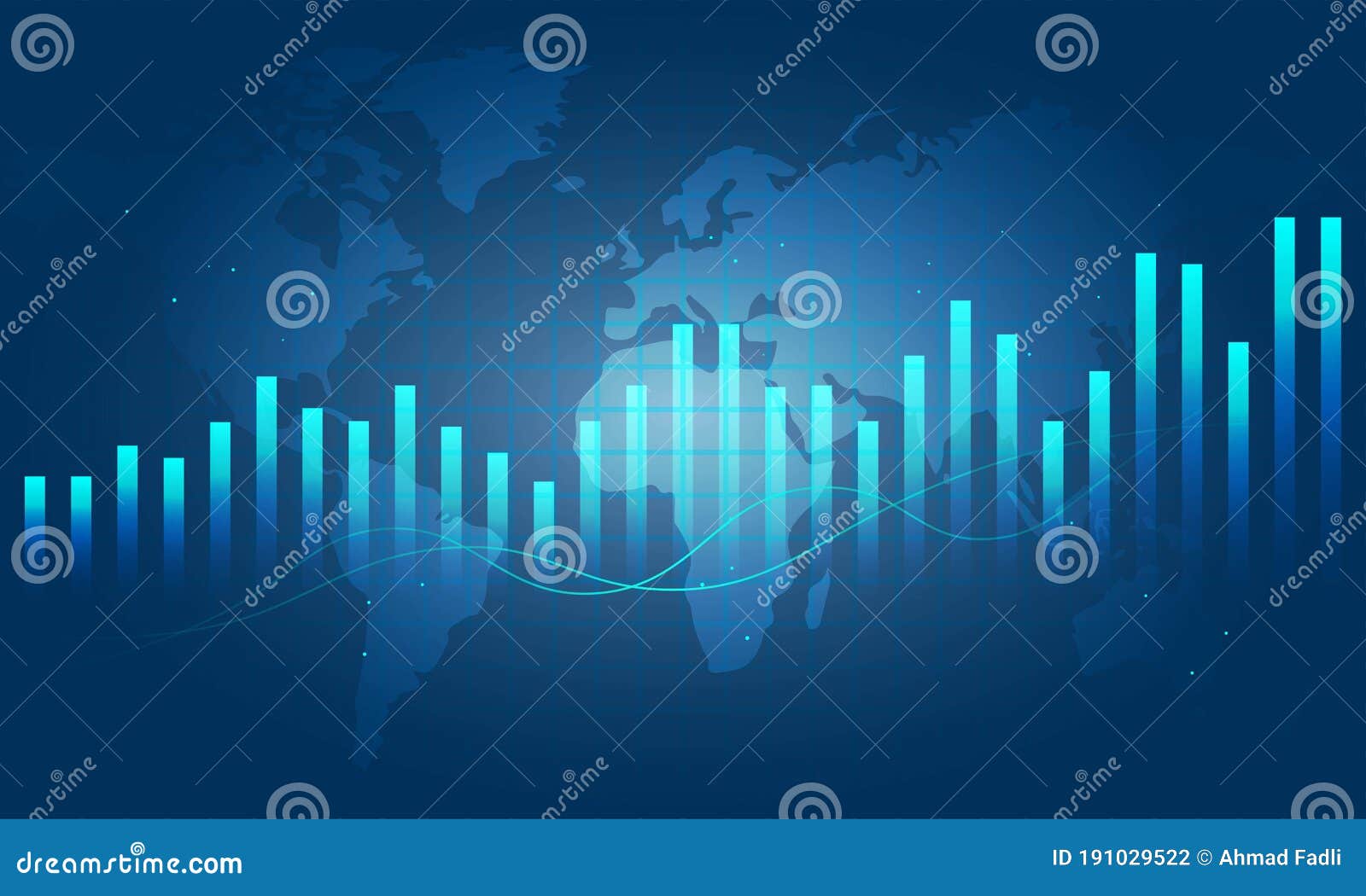 World Map with Financial Data Graph Chart on Blue Background Stock ...