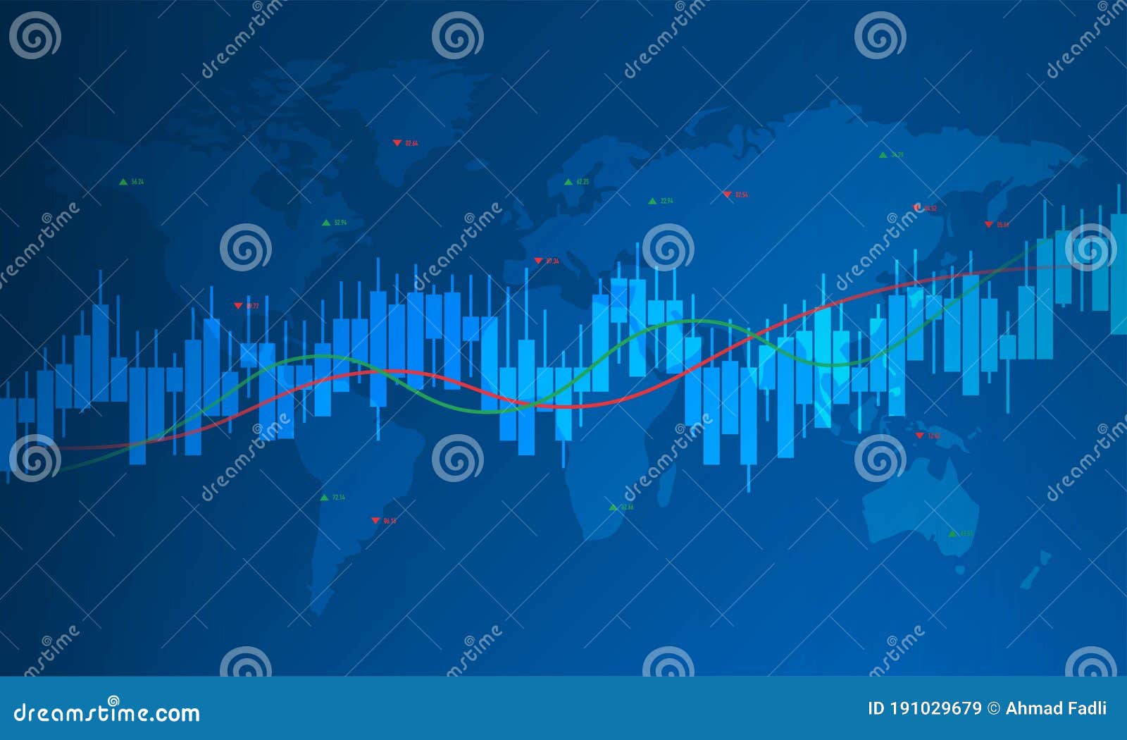 World Map with Financial Data Graph Chart on Blue Background Stock ...