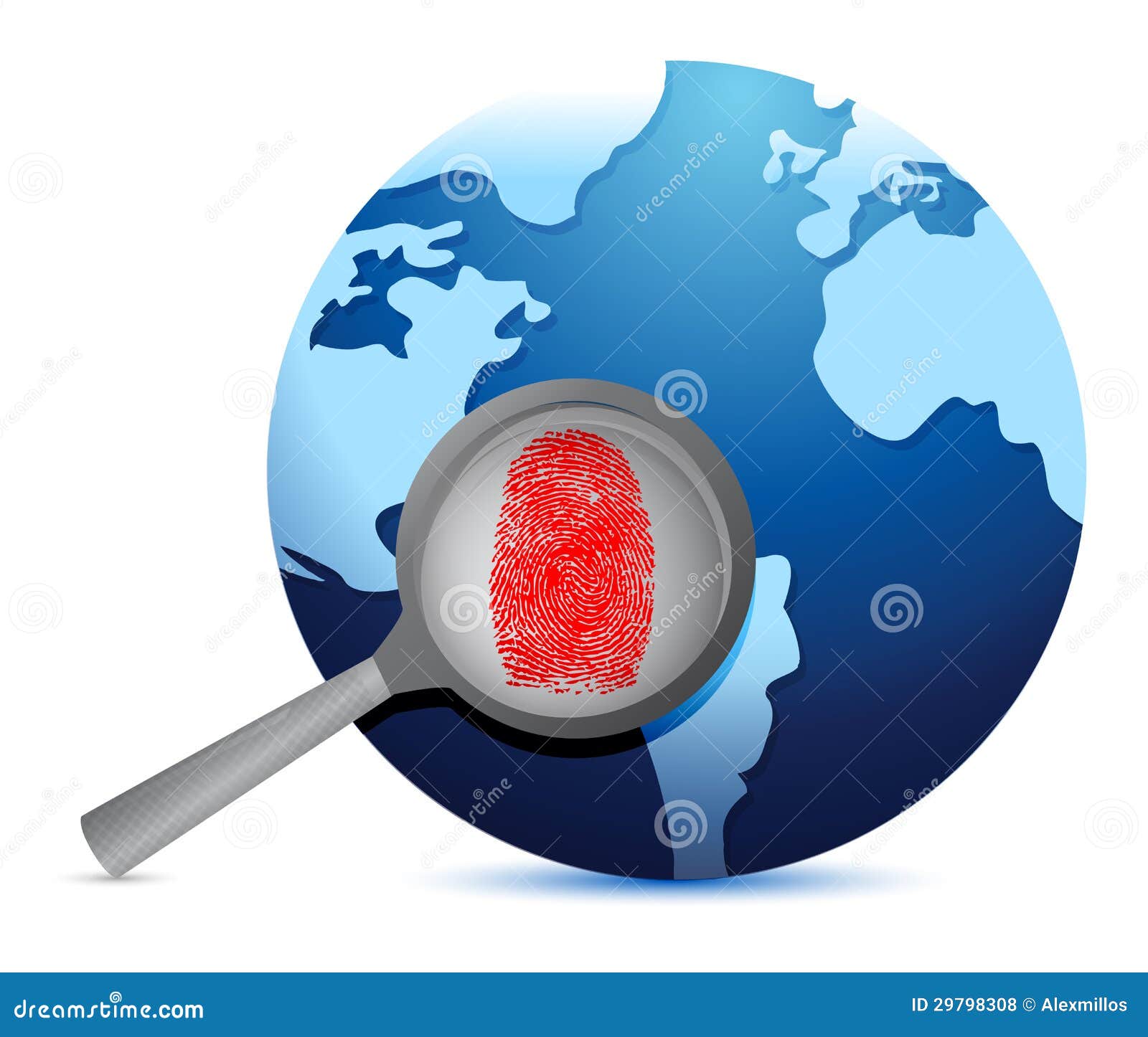 World Map and Fingerprint Under a Magnify Glass Stock Illustration ...