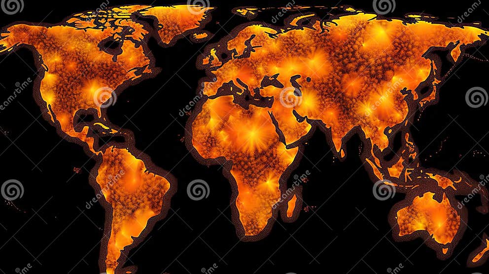 World Map on Fire Background. Generative AI Stock Illustration ...