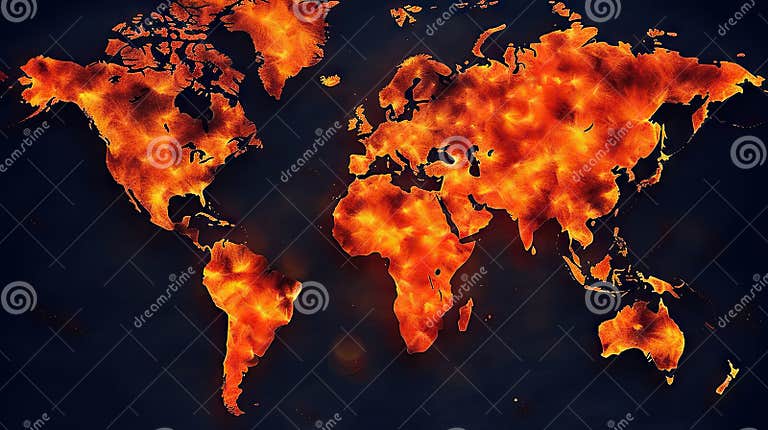 World Map on Fire Background. Generative AI Stock Illustration ...