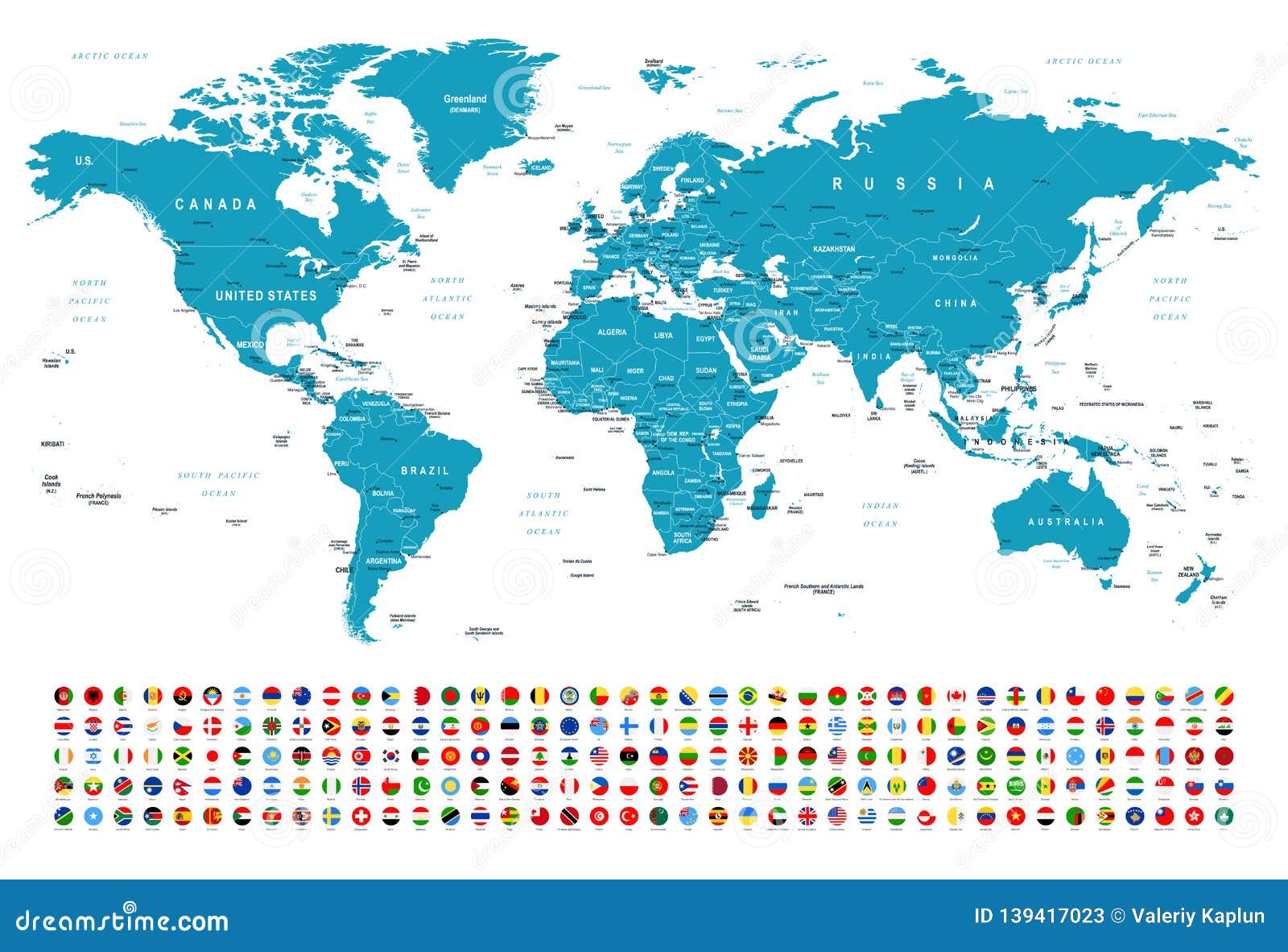 World Map and Flags - Borders, Countries and Cities -illustration Stock ...