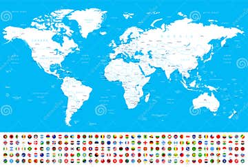 World Map and Flags - Borders, Countries and Cities -illustration Stock ...