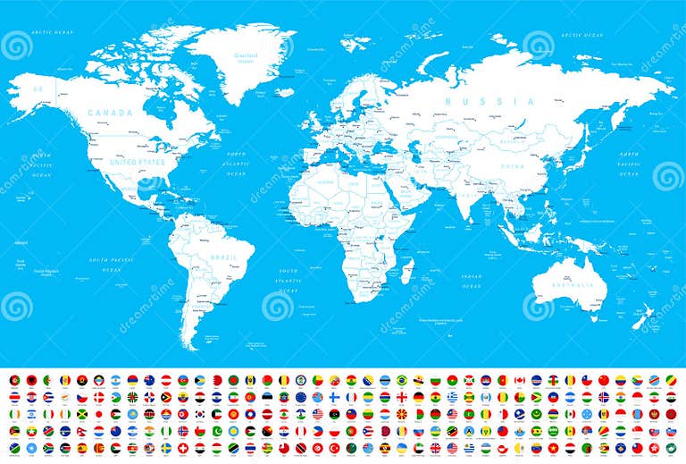 World Map and Flags - Borders, Countries and Cities -illustration Stock ...