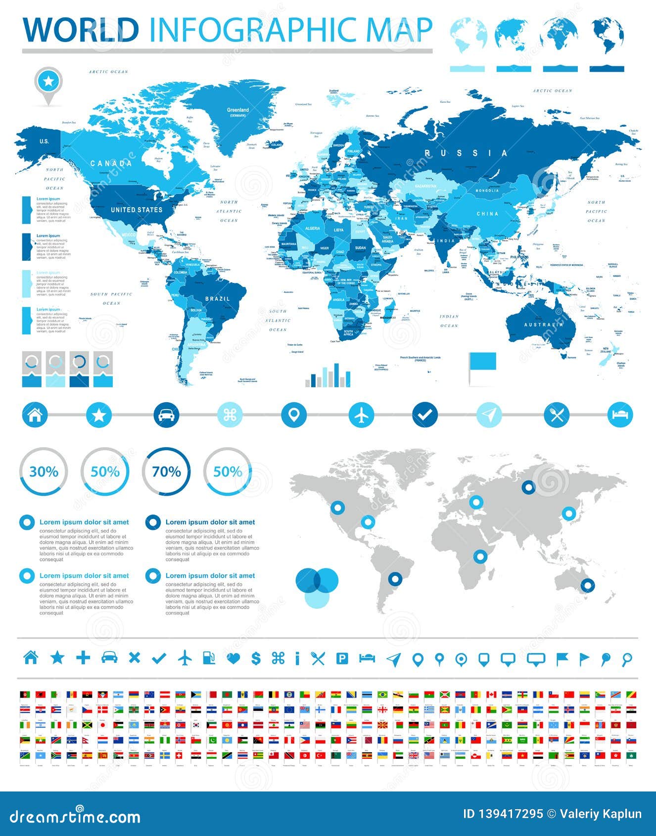World Map and Flags - Borders, Countries and Cities - Infographic ...