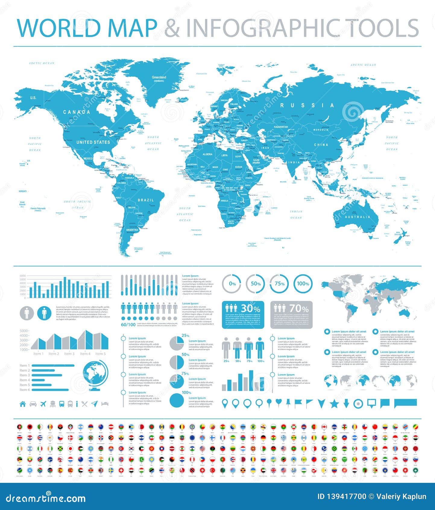 World Map and Flags - Borders, Countries and Cities - Infographic ...