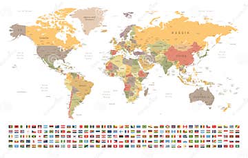 World Map and Flags - Borders, Countries and Cities - Vintage ...