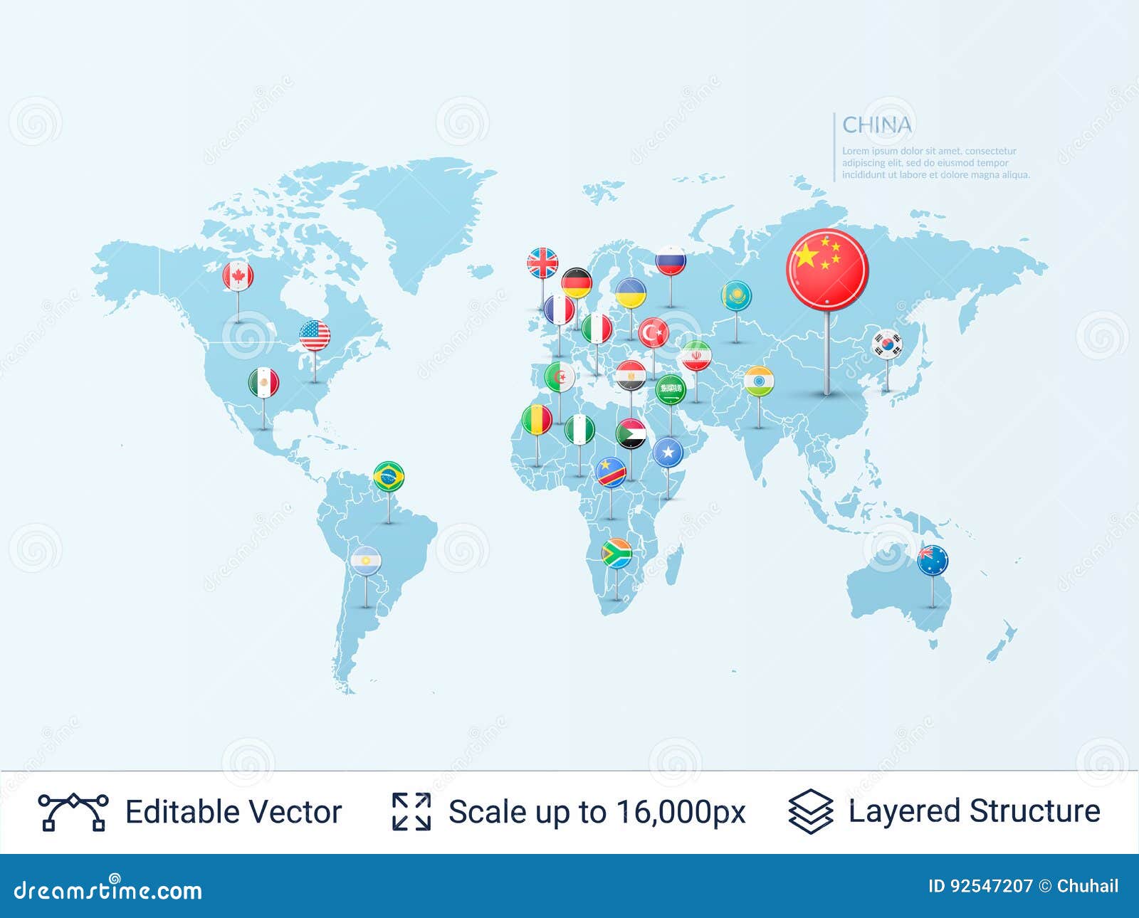World map with flags. stock vector. Illustration of journey - 92547207