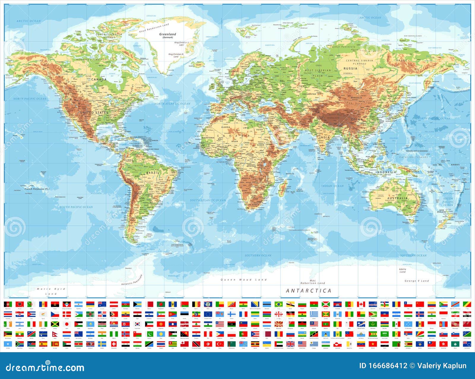 Physical World Map-America Centered-World Map Vector Illustration ...