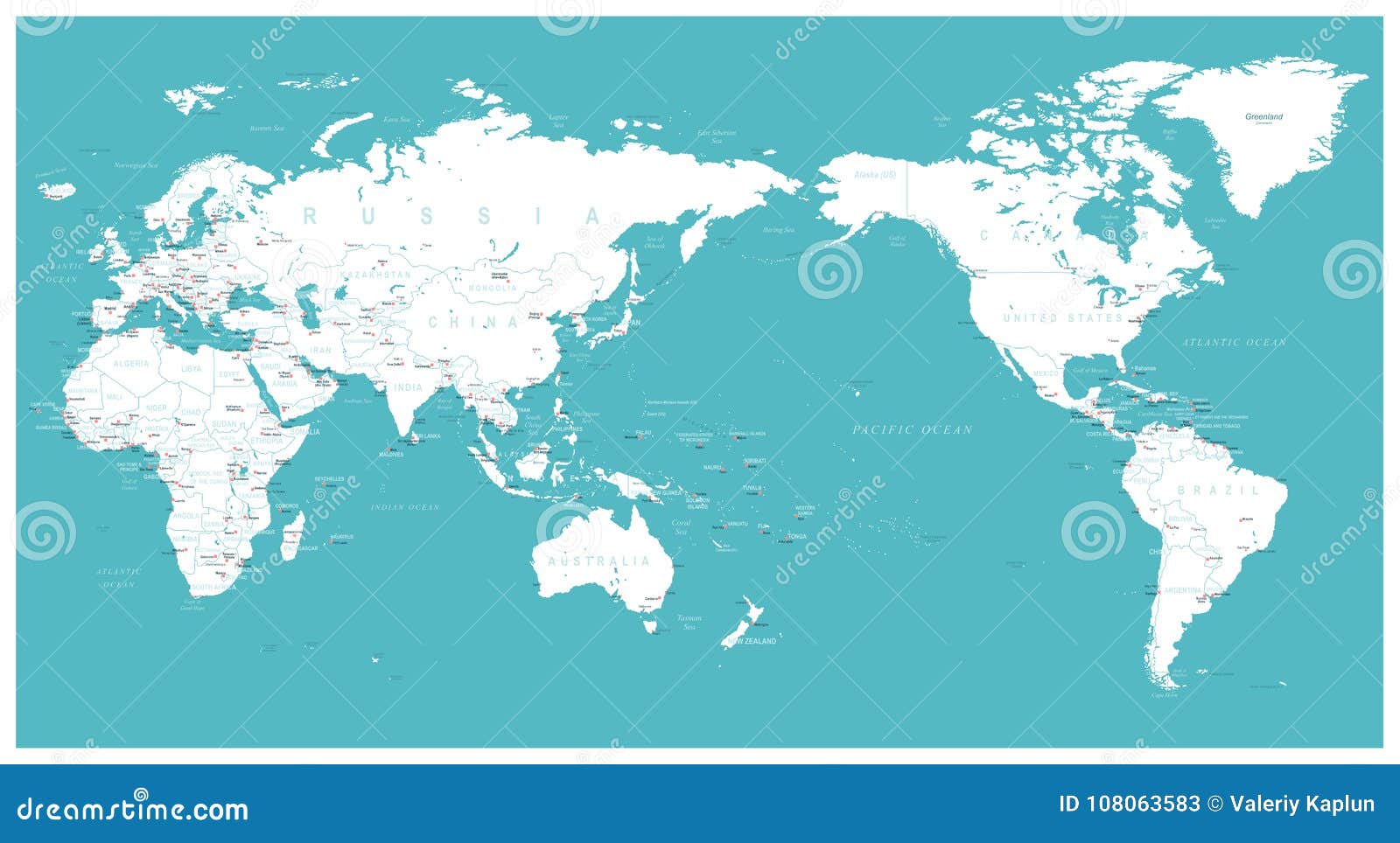 World Map Flat - Asia in Center Stock Illustration - Illustration of ...