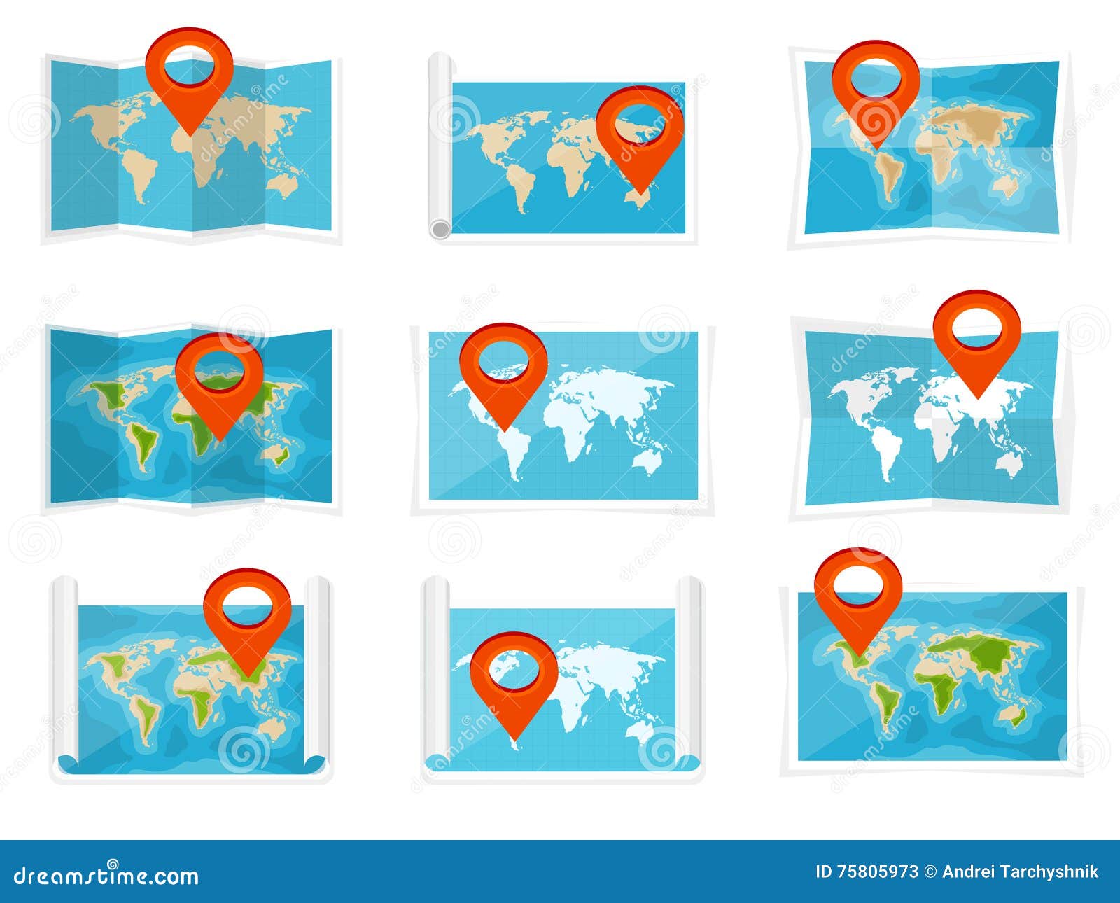World Map in a Flat Style. Earth, Globe. Navigation. Route and ...